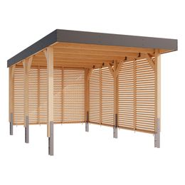 Karibu Einzel-Carport mit Seiten- und R&uuml;ckwand - 312x487x246,5cm - braun - Fichtenholz