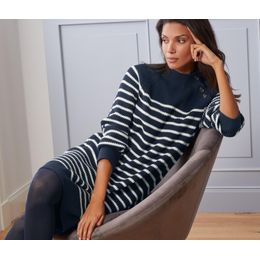 Tchibo - Gestreiftes Strickkleid mit Knopfdetail - Damen - Gr. S - dunkelblau/gestreift