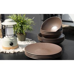 Camplife Izma RPET Geschirr-Set braun 12-tlg. f&uuml;r 4 Personen - Kunststoff und Melamin Geschirr-Sets