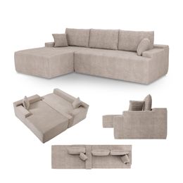 Juskys Sofa Coredo Links - Ecksofa 3 Sitzer, Couch in L Form mit Ottomane - Cord in Taupe