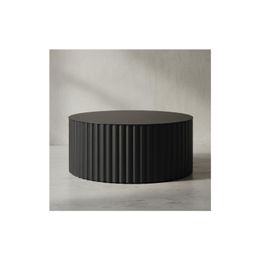KADIMA DESIGN Runder Sofatisch mit Wellen-Muster, Couchtisch Metall Schwarz 67x67x31 cm