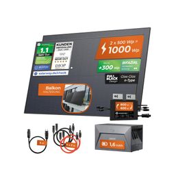 Solarway&reg; 1000W Balkonkraftwerk mit Speicher 800W komplett Steckdose - neuester 800 Watt Wechselrichter - 1,6 kWh Anker Solix 1 - 500W bifaziale Solarmodule & Envertech & Anker