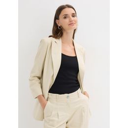 bonprix Blazer aus Leinen-Mix, beige, Gr.36, L&auml;ssiger Blazer mit 7/8 &Auml;rmeln ohne Verschluss