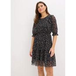 bonprix Jerseykleid aus feinem Mesh, schwarz, Gr.52/54 (XXL), Modernes Kleid mit transparenten &Auml;rmeln
