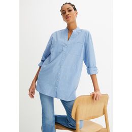 bonprix Longbluse mit Krempel-&Auml;rmel, blau, Gr.36, L&auml;nger geschnittene Bluse im sommerlichen Streifendesign, 100% Baumwolle (organic)