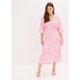 bonprix Jerseykleid, rosa, Gr.44/46 (L), modisch bedrucktes Midikleid mit tiefem V-Ausschnitt vorne und Schlitz vorne im Rockteil