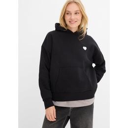 bonprix Oversize Hoodie aus weichem Baumwoll-Mix, schwarz, Gr.36/38 (S), Gem&uuml;tlicher Hoodie mit Print aus weichem Baumwoll-Mix, 60% Baumwolle