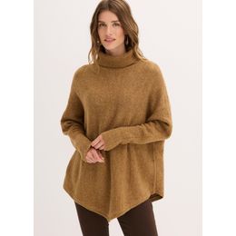 bonprix Oversize-Pullover, braun, Gr.40/42 (M), weit geschnittener Poncho-Pullover mit asymmetrischem Saum und Rollkragen