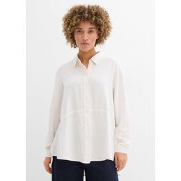 bonprix Oversize Bluse aus Leinen- Mix, wei&szlig;, Gr.40, Oversize-Bluse mit abgerundetem & hinten verl&auml;ngertem Saum. Ein Langarmmodell mit Kragen und Knopfleiste., aus Leinen,Viskose