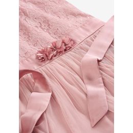 bonprix Midikleid aus zarter Spitze und T&uuml;ll, rosa, Gr.104, Festliches, &auml;rmelloses Kleid mit zartem Spitzenbesatz und Satinband f&uuml;r einen eleganten Look