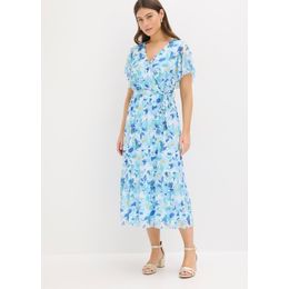 bonprix Midikleid aus softem Mesh, blau, Gr.44/46 (L), floral bedrucktes Midikleid aus softem Mesh, gef&uuml;ttert.