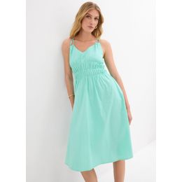 bonprix Tr&auml;gerkleid aus reiner Bio-Baumwolle, gr&uuml;n, Gr.44, Kleid mit gekreuzten Tr&auml;gern im R&uuml;cken und Smoke-Details, 100% Baumwolle (organic)