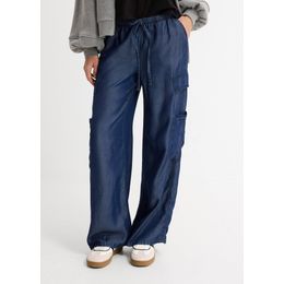 bonprix Weite Schlupfhose aus flie&szlig;endem Lyocell, blau, Gr.40, Weite Schlupfhose im Utility-Look mit aufgesetzten Taschen