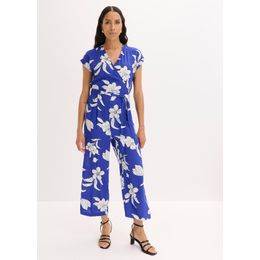 bonprix Jumpsuit, blau, Gr.52, floral bedruckter Jumpsuit mit &uuml;berlappendem V-Ausschnitt vorne und elastischer Taille hinten., aus Viskose