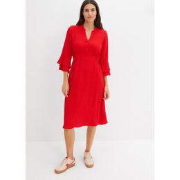 bonprix Kleid aus Viskose-Mix, rot, Gr.50, Luftiges Kleid mit ger&uuml;schten &Auml;rmeln, aus Viskose