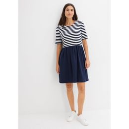 bonprix Shirtkleid aus reiner Baumwolle, blau, Gr.40/42 (M), Kurzes Kleid mit ausgestelltem Schnitt, aus 100% Baumwolle