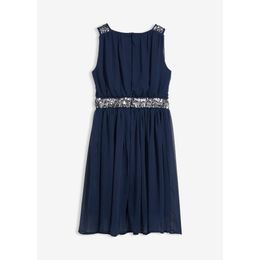 bonprix Chiffonkleid mit Paillettenband, blau, Gr.140, &Auml;rmelloses Partykleid f&uuml;r M&auml;dchen mit Pailletten und Chiffon