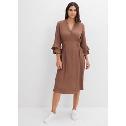 bonprix Kleid aus Viskose-Mix, braun, Gr.36, Luftiges Kleid mit ger&uuml;schten &Auml;rmeln, aus Viskose