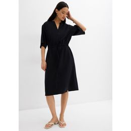 bonprix Kaftan-Kleid aus feiner Viskose, schwarz, Gr.44, Kleid mit dezenter Utility-&Auml;sthetik mit einem tiefen V-Ausschnitt, kurze &Auml;rmel und einem farblich passenden Kordelzug zur individuellen Passformregulierung in der Taille., aus Viskose