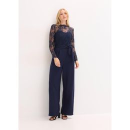 bonprix Jumpsuit mit Spitze, blau, Gr.48, Stylischer Jumpsuit mit Bindeband