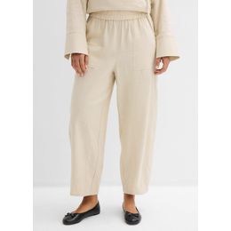 bonprix Barrel-Hose aus leichtem Leinen-Mix, beige, Gr.52, Verk&uuml;rzte Hose in Barrel-Shape mit hochgeschnittenem Bequembund., aus Leinen,Viskose