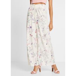 bonprix Jersey-Hose aus luftigem Cr&ecirc;pe, beige, Gr.44/46 (L), Pliss&eacute;hose mit Blumendruck aus Cr&ecirc;pe