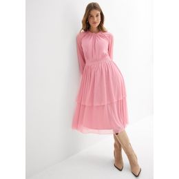 bonprix Jerseykleid aus feinem Mesh, rosa, Gr.52/54 (XXL), Modernes Kleid mit Stufenrock