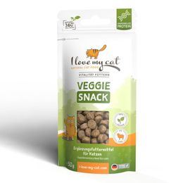 Veggie Snack von I Love My Cat &ndash; vegane Katzenleckerlis mit mikrobiellem Protein. Katzenleckerlis ohne Fleisch, glutenfrei & ohne Zucker