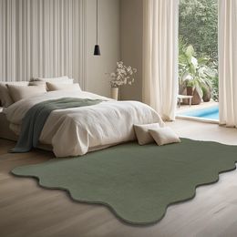 Teppich the carpet "Relax Scallop kuschelig & Super Soft", forest, B:160cm L:220cm, Polyester, Teppiche, Teppich, Anti-Rutsch Unterseite, Waschbar bis 30 Grad, Felloptik