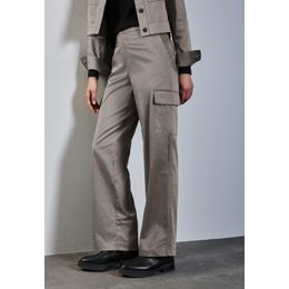 Cargohose Street One, Damen, Gr. 34, L&auml;nge 32, braun (ashen maple beige), Satin, Obermaterial: 60% Polyester, 38% Baumwolle, 2% Elasthan, unifarben, normal lang, Hosen Cargohose, in schimmernder Optik