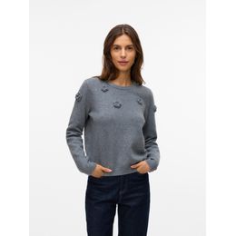 V&eacute;ro Moda Rundhalspullover VERO MODA "VMROSE LS O-NECK PULLOVER BOO", Damen, Gr. S, grau (medium grau melange), Strick, Obermaterial: 97% Polyester, 3% Elasthan, unifarben, regular fit, Rundhals, Rippstrickb&uuml;ndchen, Pullover Rundhalspullover