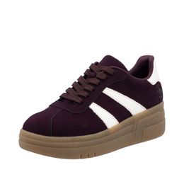 Plateausneaker Rieker, Damen, Gr. 41, lila (brombeere, sanftes wei&szlig;), Nubuklederimitat, unifarben mit Farbeinsatz, Schuhe Plateausneaker, Basket-Sneaker, Retro-Sneaker, Schn&uuml;rschuh mit weichem Schaftrand