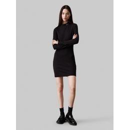 Jerseykleid Calvin Klein Jeans "LOGO ELASTIC MILANO DRESS", Damen, Gr. XL (42), N-Gr, schwarz (ck schwarz), Jersey, Obermaterial: 66% Viskose, 30% Polyamid, 4% Elasthan, unifarben, figurbetont mini, Kleider Jerseykleid, mit Logoschriftzug
