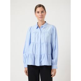 Langarmbluse Y.A.S "YASPALA LS SHIRT S. NOOS", Damen, Gr. XL, kentucky blau, Web, Obermaterial: 87% Viskose, 13% Nylon, unifarben, regular fit normal, Blusen Langarmbluse