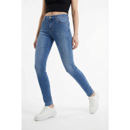 Skinny-fit-Jeans Only "ONLMARIA MID WAIST SK DNM BOX", Damen, Gr. M, L&auml;nge 32, medium blau denim, Denim/Jeans, Obermaterial: 64% Baumwolle, 31% Polyester, 3% Viskose, 2% Elasthan, unifarben, skinny fit lang, Jeans Skinny-fit-Jeans