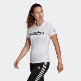 T-Shirt adidas Sportswear "LOUNGEWEAR ESSENTIALS SLIM LOGO", Damen, Gr. XS, schwarz-wei&szlig; (wei&szlig;, schwarz), Obermaterial: 100% Baumwolle, Rundhals, Shirts T-Shirt