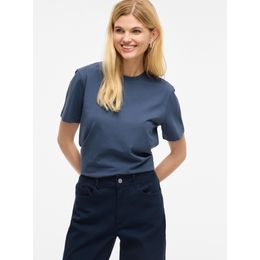 Kurzarmshirt Vila "VINORA S/S T-SHIRT - NOOS", Damen, Gr. S, blau (vintage indigo), Jersey, Obermaterial: 96% Baumwolle, 4% Elasthan, unifarben, regular fit normal, Rundhals, Shirts Kurzarmshirt, Baumwollmischung, regular fit