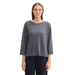 Sweatshirt Tom Tailor, Damen, Gr. M (38), grau (printed vichy check design), Web, Obermaterial: 64% Polyester, 32% Viskose, 4% Elasthan, kariert, regular fit h&uuml;ftbedeckend, Rundhals, Aufschlag, Sweatshirts Sweatshirt, 7/8 Arm - mit Karomuster