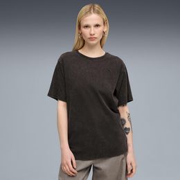 T-Shirt Puma "ESS ELEVATED RELAXED WASH TEE", Damen, Gr. M, schwarz (Puma schwarz), Jersey, Obermaterial: 100% Baumwolle, bedruckt, relaxed fit normal, Rundhals, Shirts T-Shirt, lockere Passform, Kurzarm, f&uuml;r Alltag, Rundhalsausschnitt