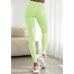 Lascana Seamless Leggings 'Po Push Up' gr&uuml;n Gr. L (44/46) f&uuml;r Damen. Mit Logodruck. Figurbetont