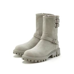 ELBSAND Stiefelette 'Stiefel, Boots, Bikerboots, Lederstiefelette, Lederboots' grau Gr. 41 f&uuml;r Damen. Mit Zierschnallen. Nachhaltig.