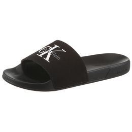 Pantolette Calvin Klein "ESS SLIDE CV WN", Damen, Gr. 38, schwarz, Baumwolle, Textil, Basic, Schuhe Pantolette, Sommerschuh, Poolslides, Pantolette, Strandschuh mit Logoschriftzug