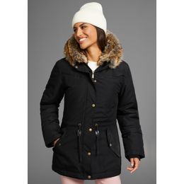 Winterjacke Laura Scott, Damen, Gr. 44, schwarz, Web, Obermaterial: 100% Baumwolle. Futter: 100% Polyester. Wattierung: 100% Polyester, figurumspielend, Rippstrickb&uuml;ndchen, Jacken Winterjacke, figurbetonte Passform, mit Kapuze, mit abnehmbarem Fellimitat