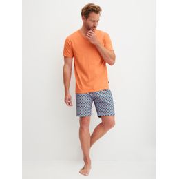 Shorty Calida "Relax Imprint 4", Damen, Gr. XXL (58/60), juicy orange, Single Jersey, Obermaterial: 100% Baumwolle, bequem kurz, V-Ausschnitt, Homewear-Sets Shorty, mit V-Ausschnitt und kurzen &Auml;rmeln, Hose gemustert