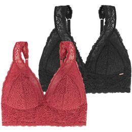 Bralette Dorina "Lana", Damen, Gr. 3XL, N-Gr, rot (coral, schwarz), Spitze, Obermaterial: 69% Polyamid, 23% Polyester, 8% Elasthan, unifarben, BHs Bralette, ohne B&uuml;gel, florale Spitze, breites Unterbrustband