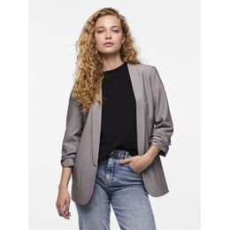 Blusenblazer Pieces "PCBOSELLA 3/4 BLAZER NOOS", Damen, Gr. XL, grau (light grau melange), Web, Obermaterial: 79% Polyester, 16% Viskose, 5% Elasthan, meliert, unifarben, slim fit h&uuml;ftbedeckend, Blazer Blusenblazer, Materialmix, regular fit