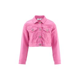Jeansjacke happy girls, M&auml;dchen, Gr. 152, pink (deep pink), Web, Obermaterial: 98% Baumwolle, 2% Elasthan, unifarben, regular fit taillenlang, 1-Knopf-Manschette mit Schlitz, Jacken Jeansjacke, in kurzer Form