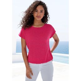 Kurzarmshirt Vivance "aus strukturierter Strickqualit&auml;t", Damen, Gr. 44/46, koralle, creme, Strick, Obermaterial: 68% Viskose (LENZING&trade; ECOVERO&trade;), 30% Polyester, 2% Elasthan, gemustert, figurumspielend, Rundhals, Shirts Kurzarmshirt, mit Gummizug im Bund, Topseller