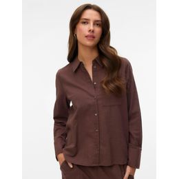 V&eacute;ro Moda Langarmbluse VERO MODA "VMCAIA LS SHIRT WVN NOOS", Damen, Gr. XS, chocolate martini, Web, Obermaterial: 90% Baumwolle, 10% Leinen, unifarben, regular fit normal, Blusen Langarmbluse, Baumwollmischung, regular fit, mit Leinen