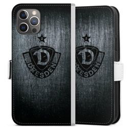 DeinDesign iPhone 12 Pro Handy Klapph&uuml;lle Handyh&uuml;lle aus Kunst Leder wei&szlig; Flip Case Sg Dynamo Dresden Official Licensed Product Vintage Sideflip mit Lasche